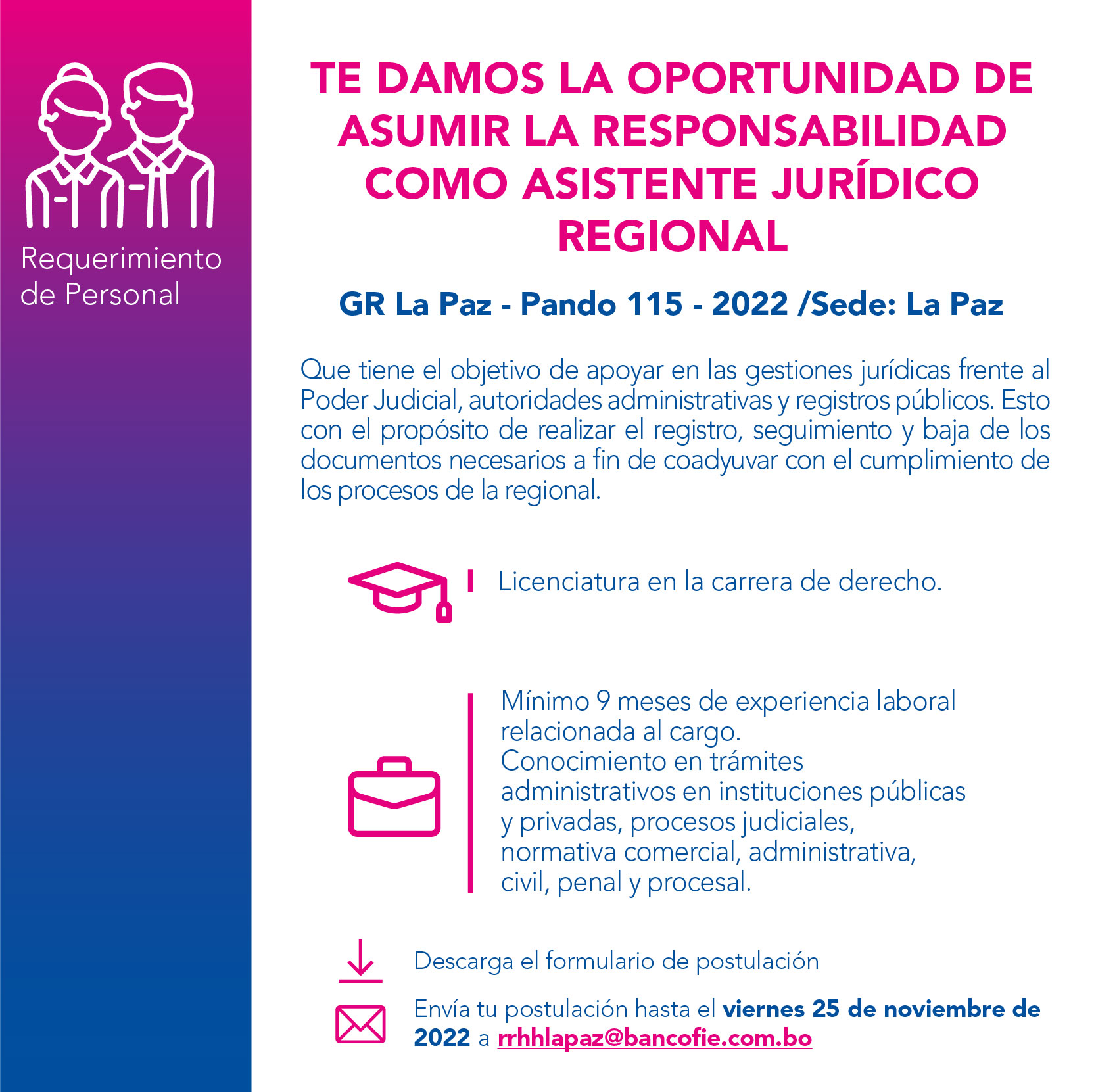 REQUERIMIENTO DE PERSONAL BANCO FIE | Trabajando Bolivia